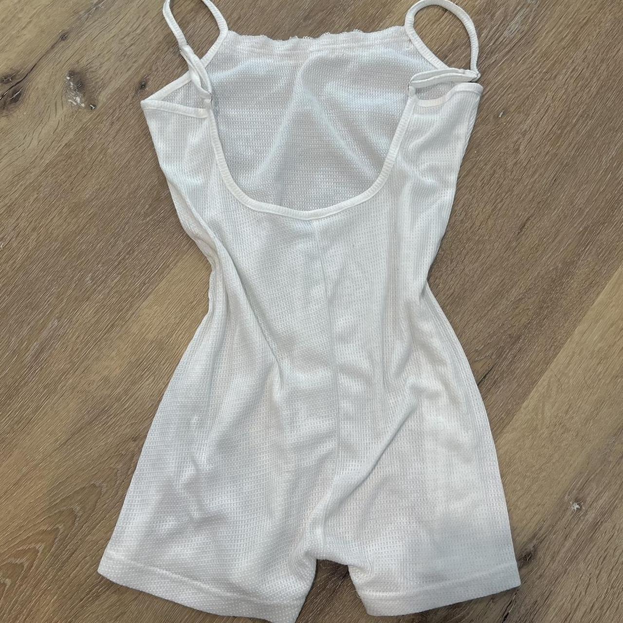 adorable waffle lace trim coquette romper