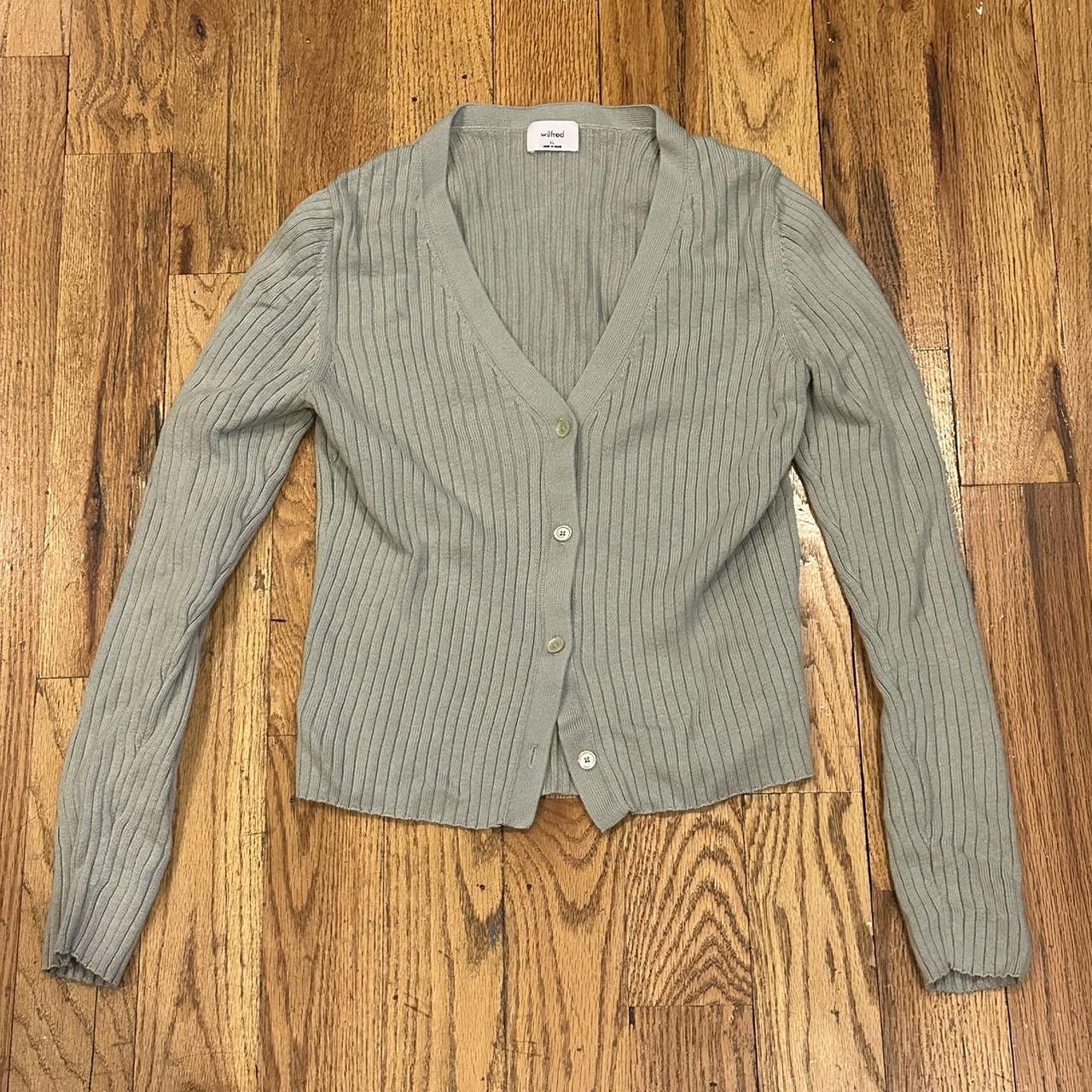 aritzia ‘wilfred’ brand light green ribbed cardigan... - Depop
