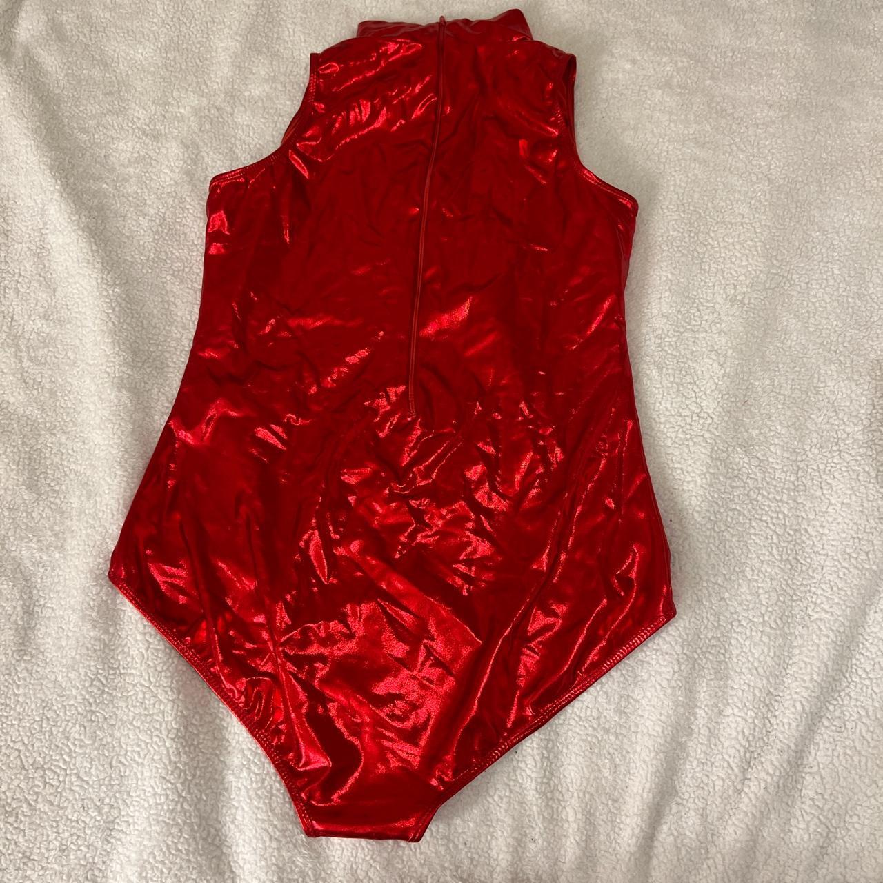 Metallic Body Suit Red Body Suit 💋 Size Large the... - Depop