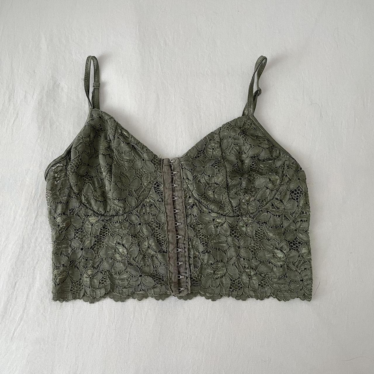 (OUT OF TOWN UNTIL 6/15) Lace green tank top with... - Depop