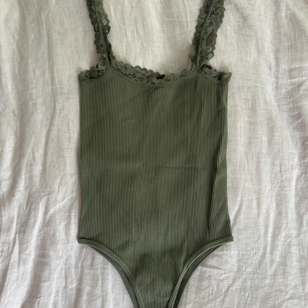 Olive Green y2k lace bodysuit Never worn, only... - Depop