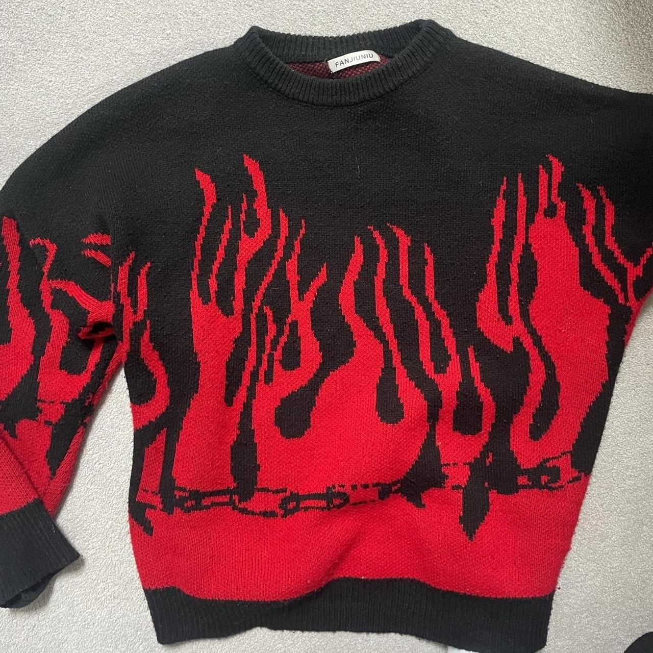 Fanjiuniu Fire Flam Knit Sweater Great condition... - Depop