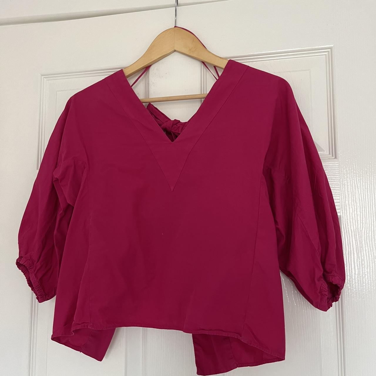 Zara basic pink open back blouse with bows on the... - Depop