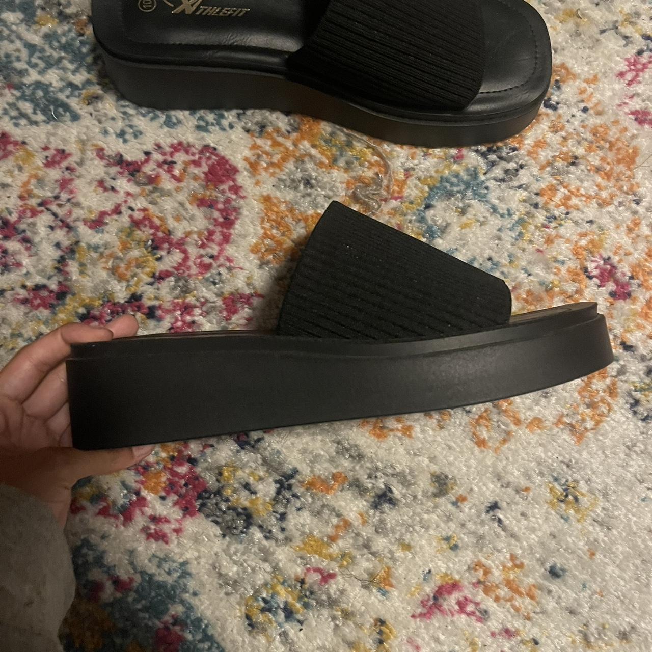 black elastic stretch platform sandals - Depop