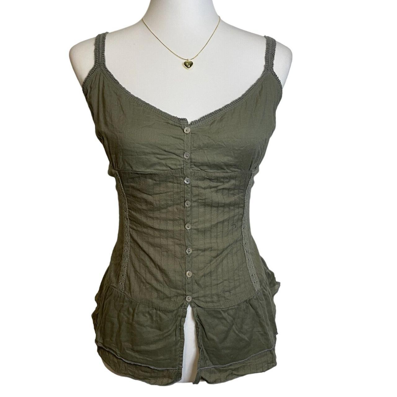 Vintage FANG Button Front Corset Style Cami Tank Top... - Depop