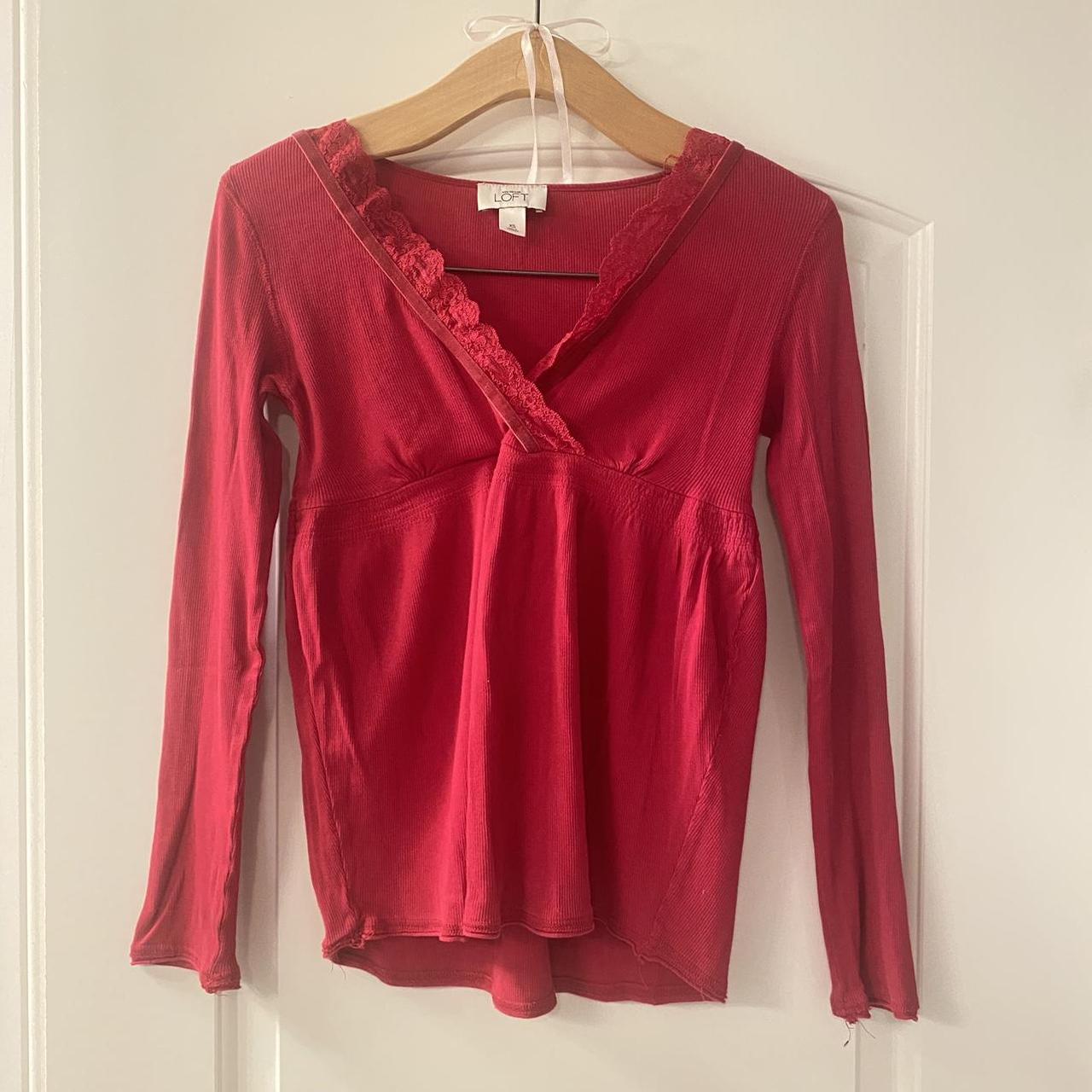 LOFT HOT PINK LACE LONG SLEEVE TOP size xs 🌺... - Depop