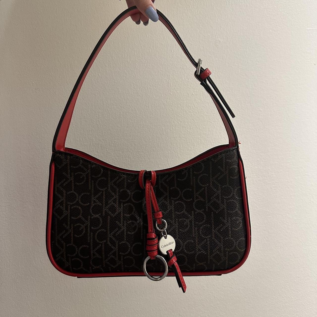 Red/Brown Leather Calvin Klein Shoulder Bag great... - Depop