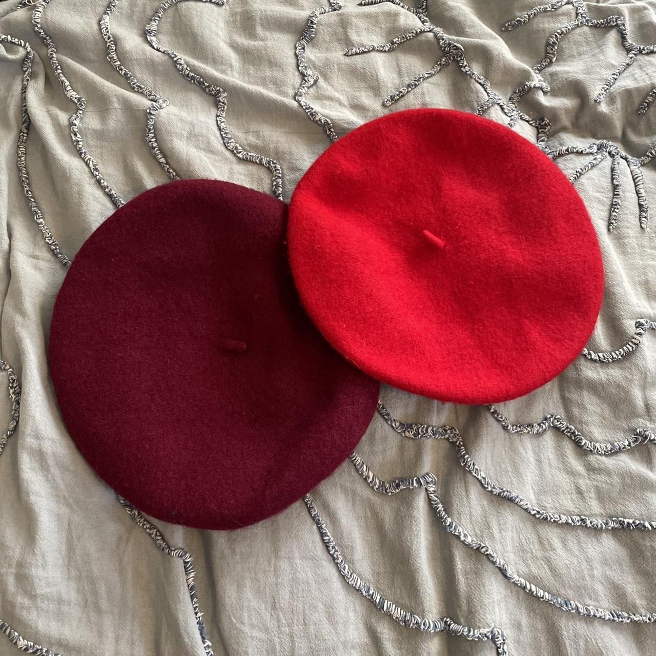Raspberry and cherry berets! Made with a soft wool... - Depop