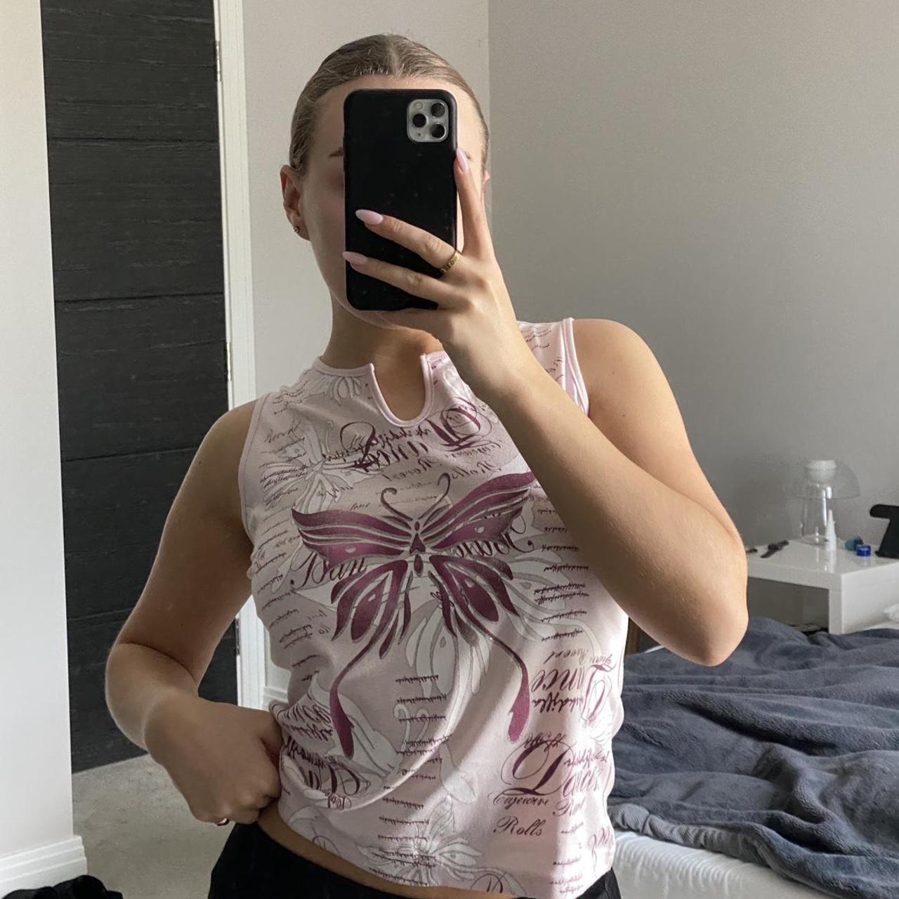 Vintage butterfly tank top! In tramp stamp style... - Depop