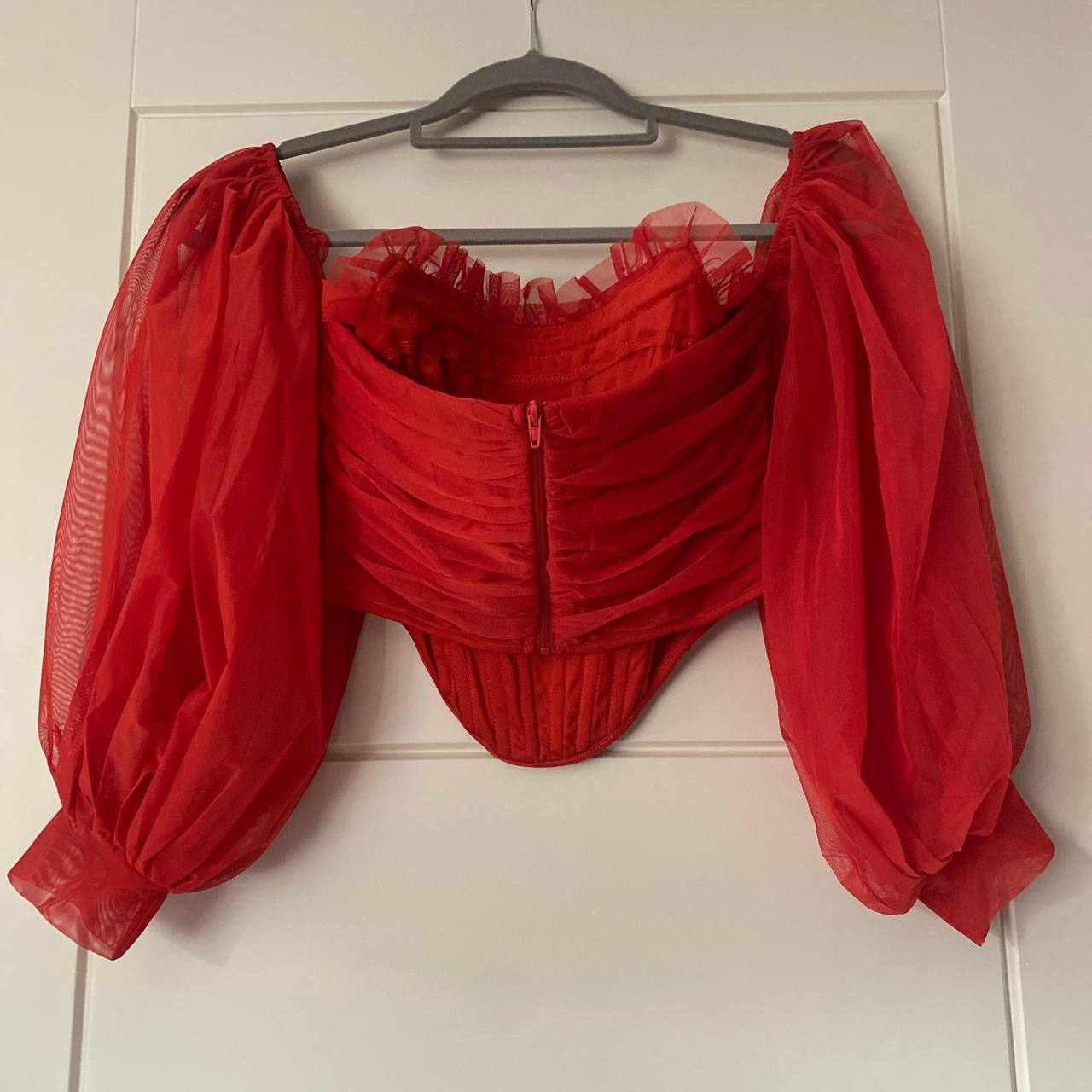 Missguided cropped corset ballon sleeve red top Has... - Depop