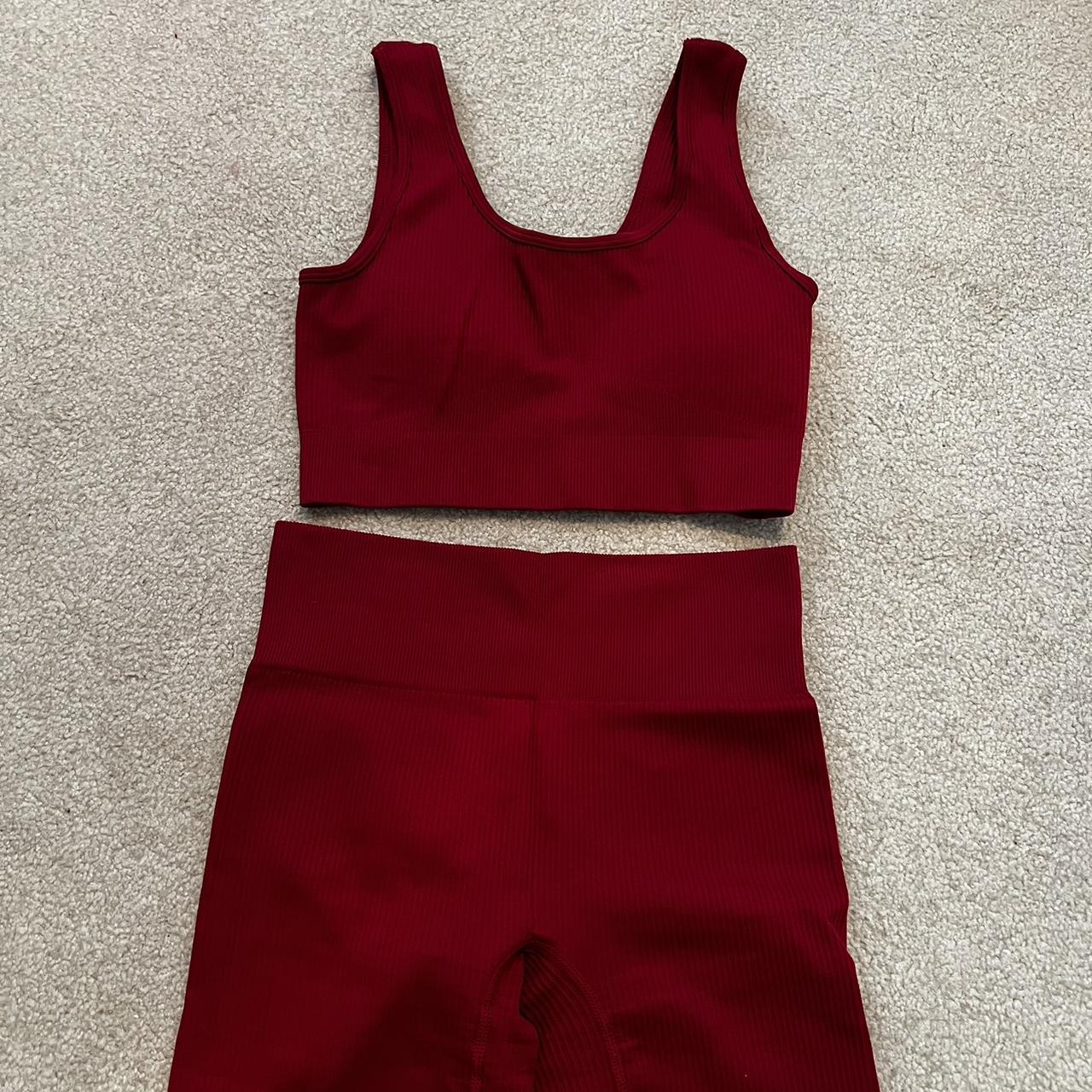 red workout set color most accurate to 2nd pic - Depop