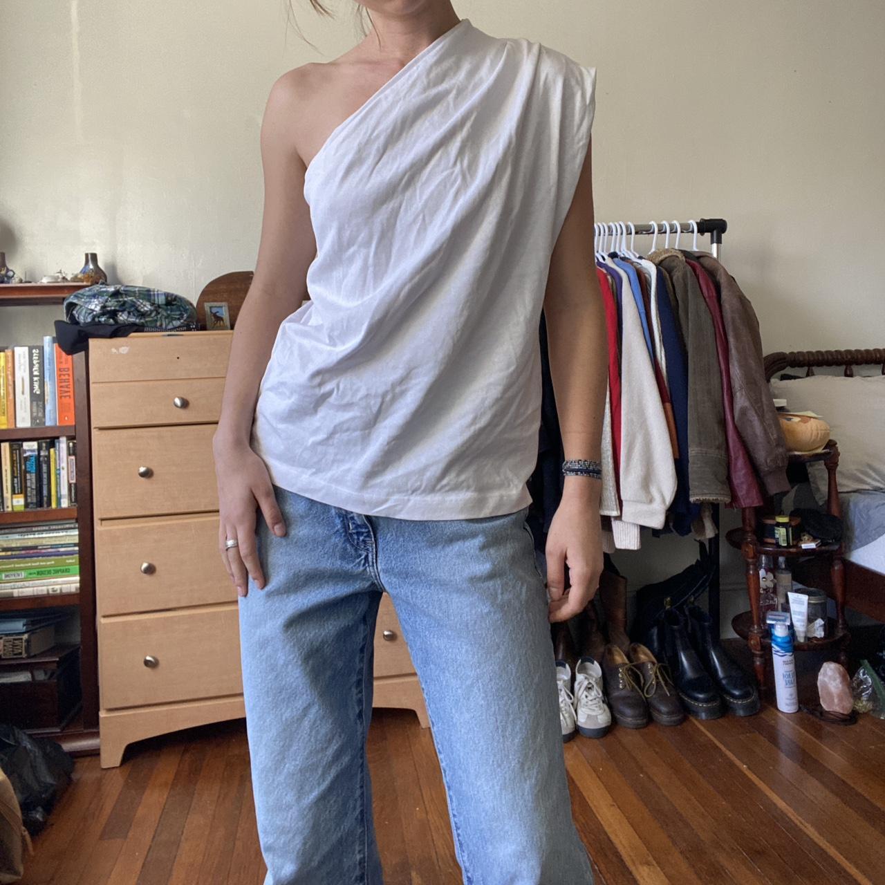 White toga style, one shoulder top from Zara I... - Depop