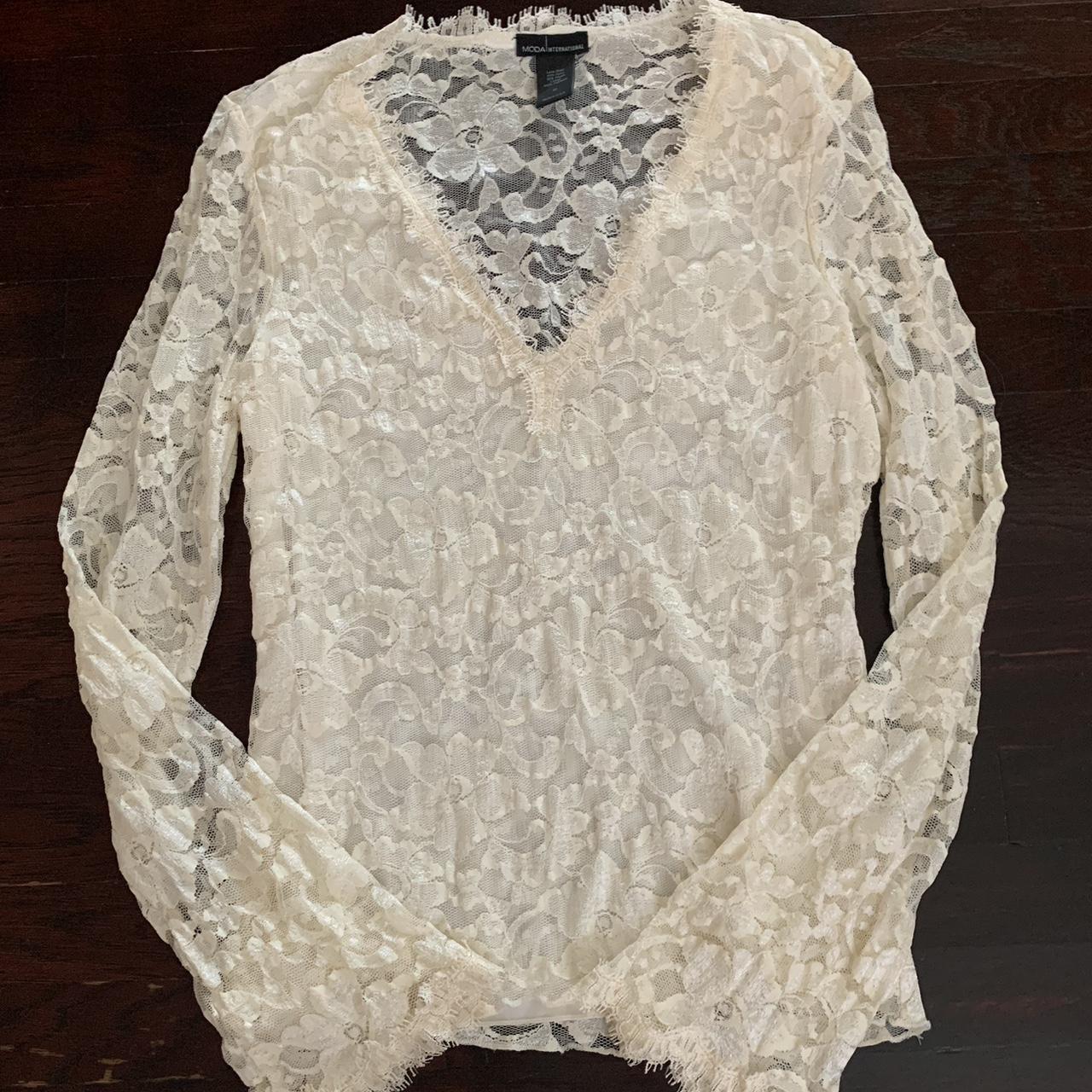 vintage moda international lace top sleeves sheer... - Depop