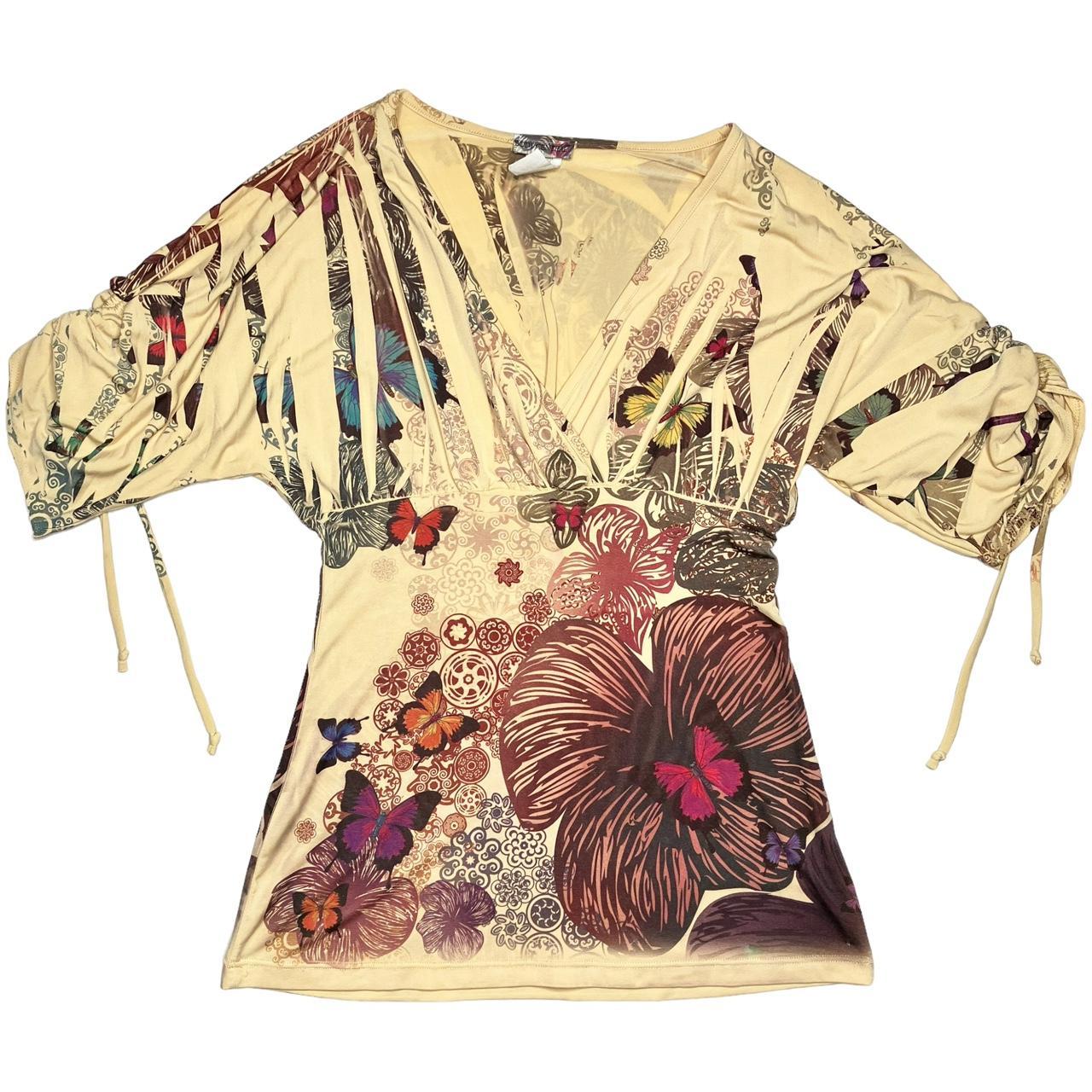 Body Central Y2K Butterfly Floral Top Preloved Size... - Depop