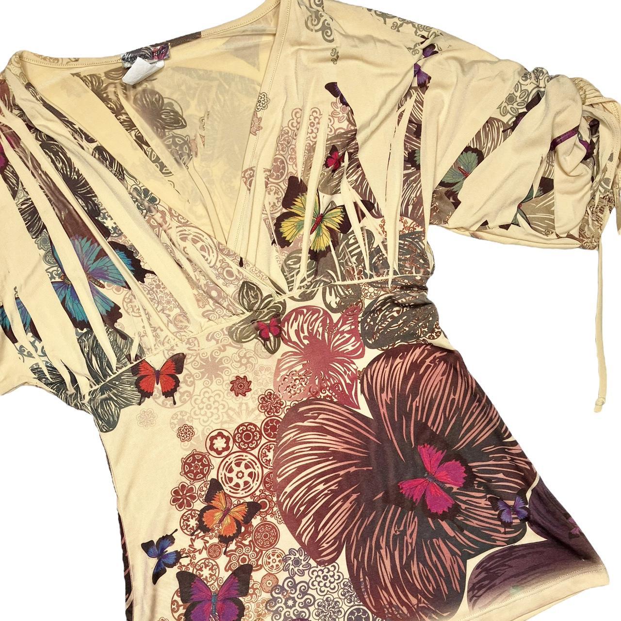 Body Central Y2K Butterfly Floral Top Preloved Size... - Depop