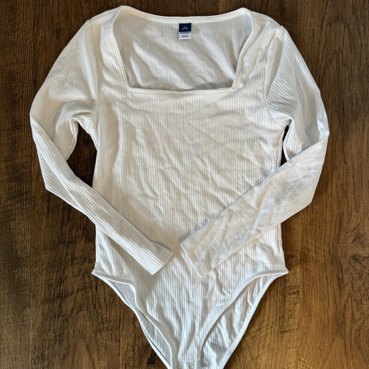 Old Navy square neck body suit white size petite xs - Depop