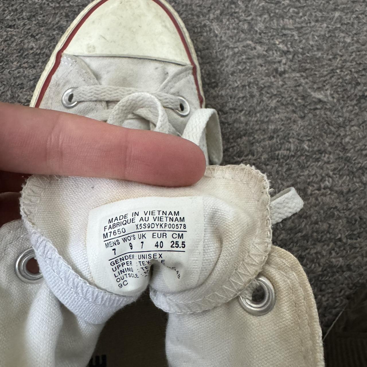 white converse high top, a bit worn and have a stain... - Depop