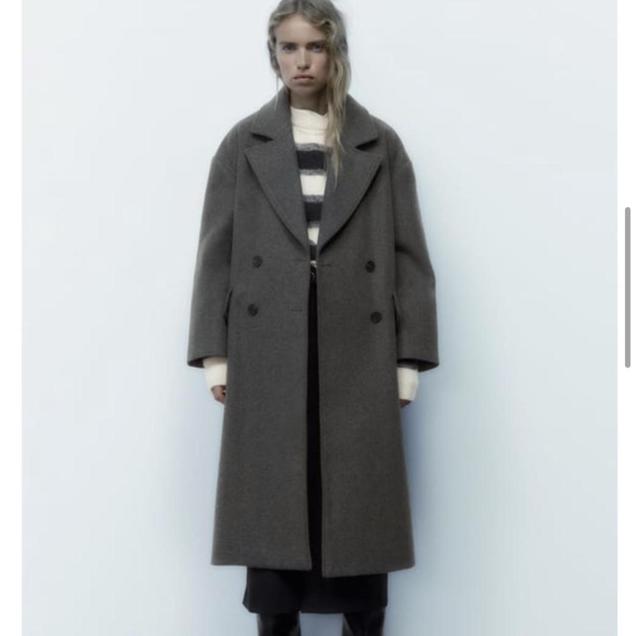 Oversized wool coat from Zara. Size Small but fits... - Depop