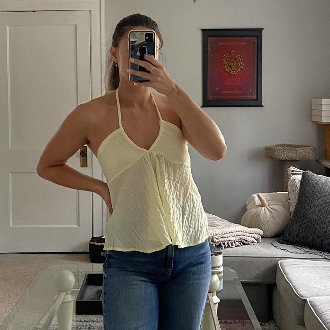 Light yellow flowy halter top. Gives 2000s vibes.... - Depop