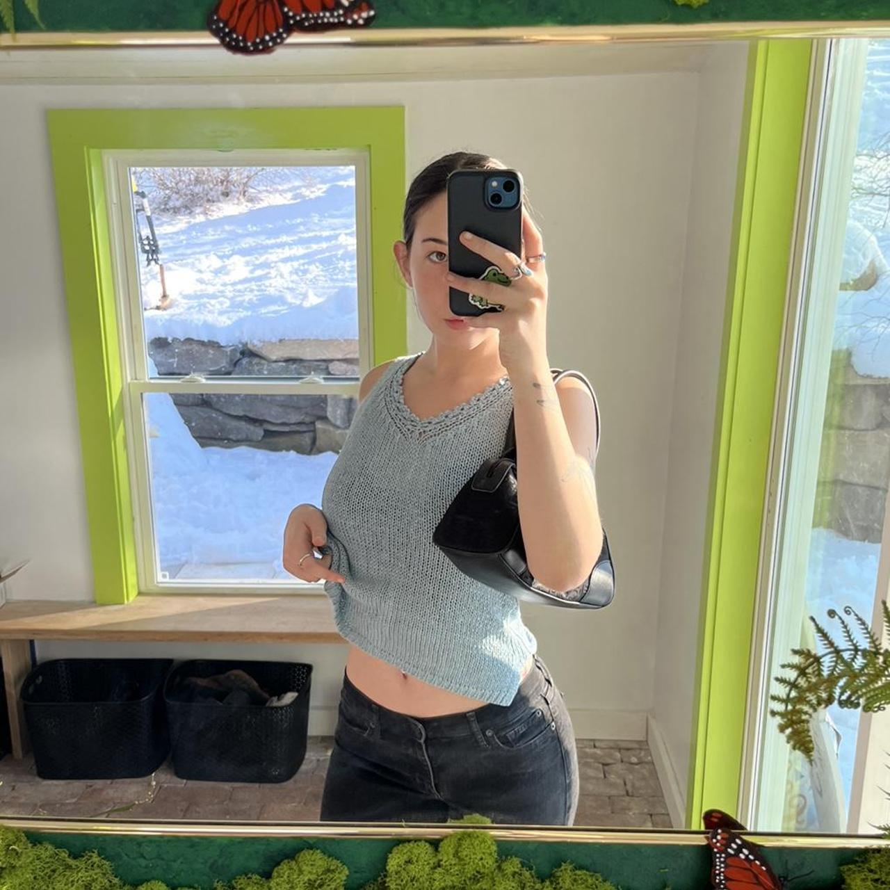 dainty powder blue knit sweater top sooo perfect for... - Depop