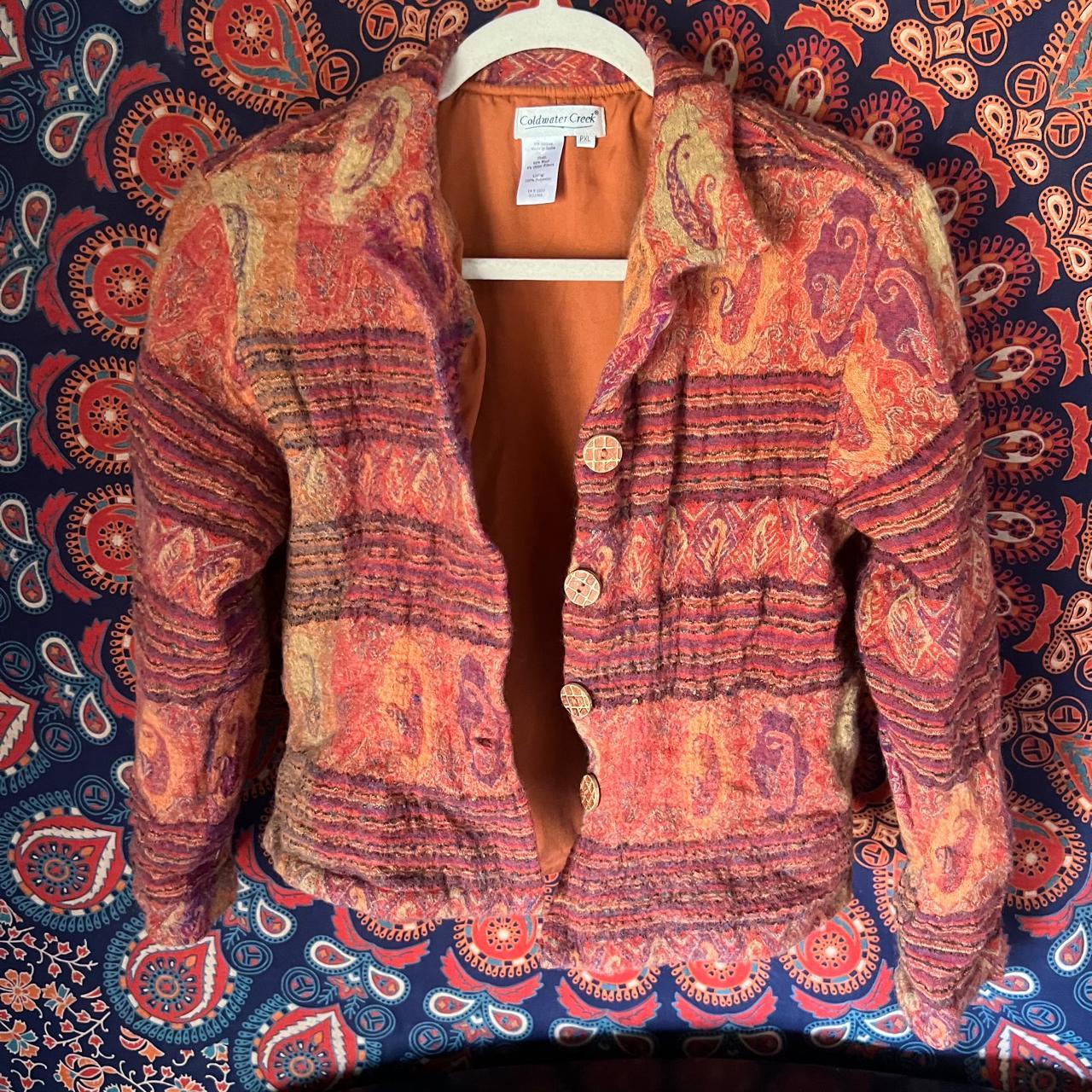 Coldwater Creek Women's Orange and Burgundy Jacket | Depop