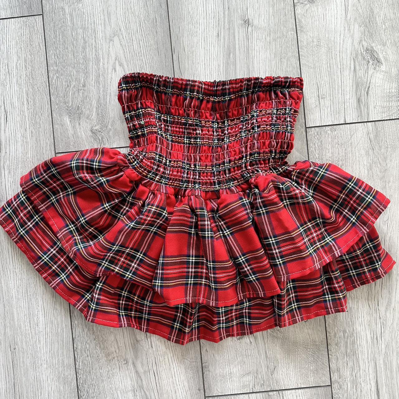 Size small red tartan boutique ruffle skirt - Depop