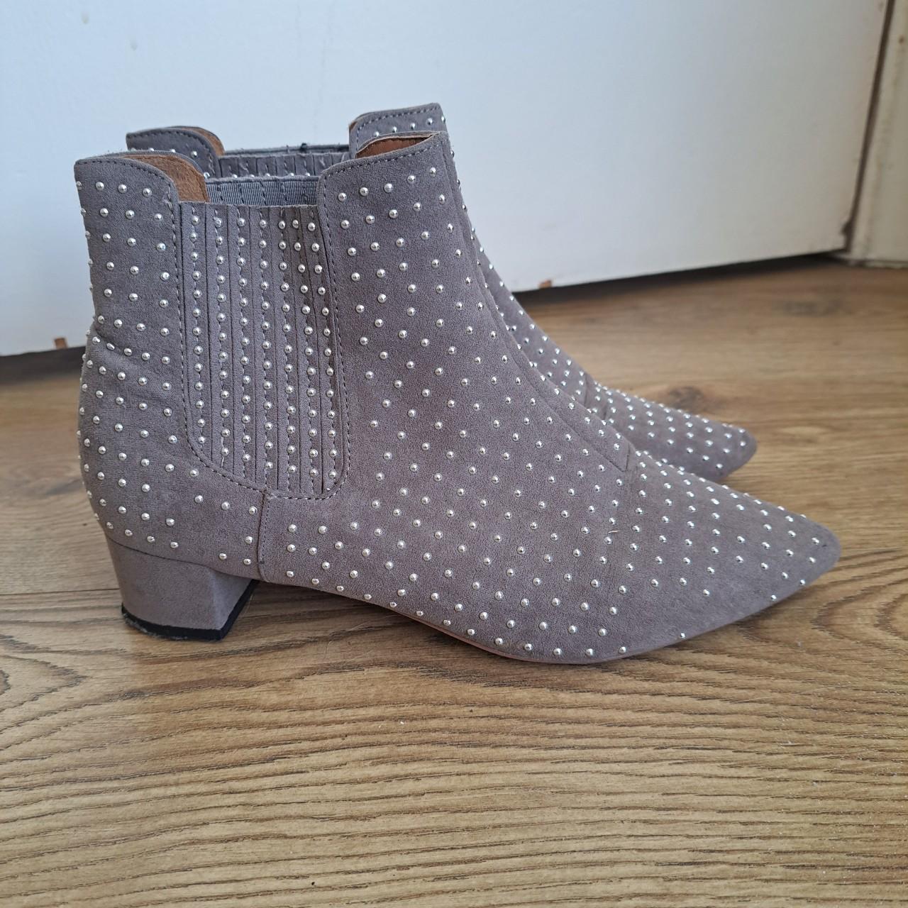 BRAND NEW: Topshop Grey Suede Studded Ankle Boots UK... - Depop