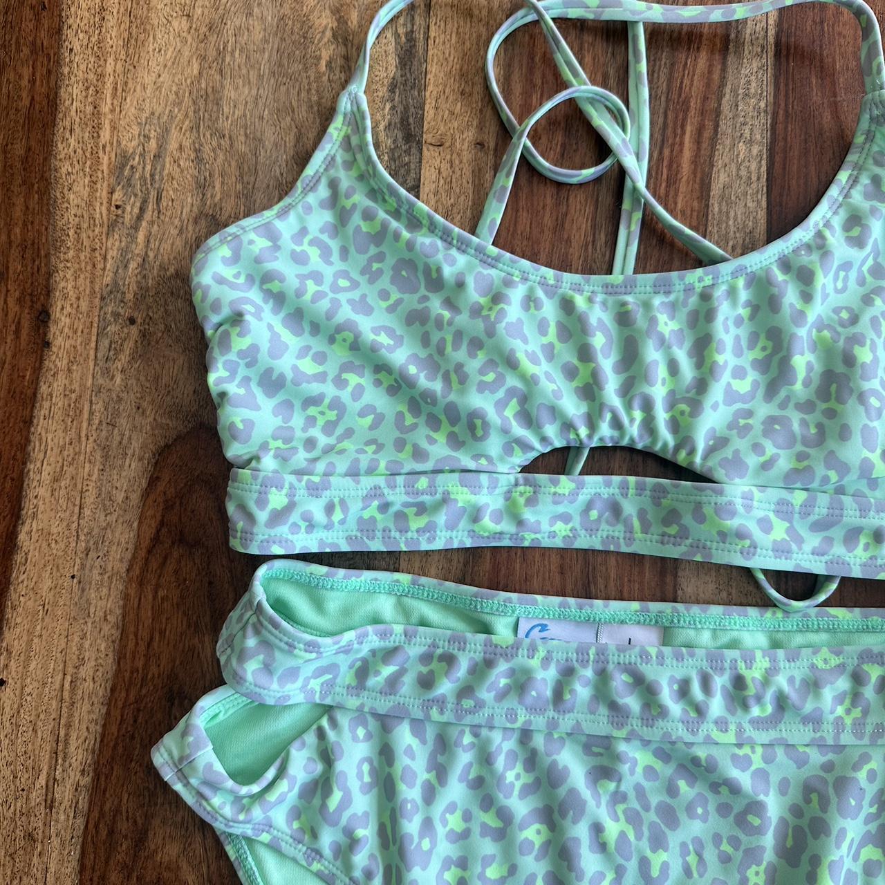 Neon green leopard bikini Size L Great condition,... | Depop