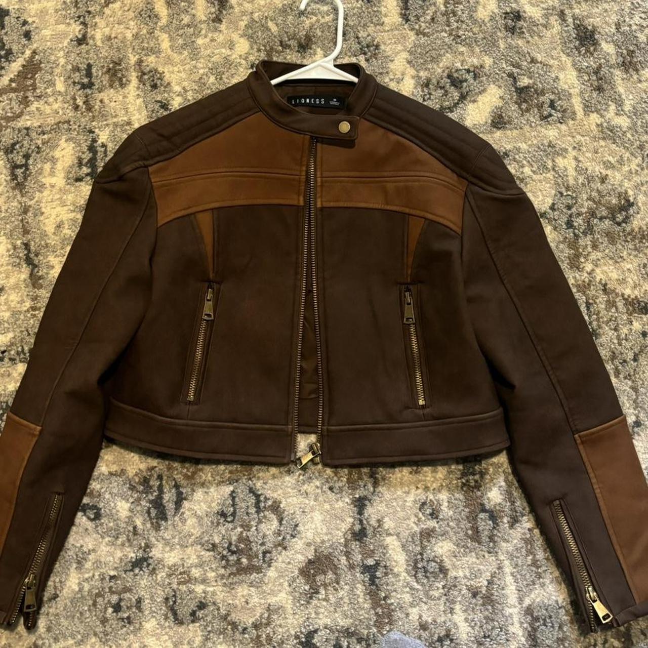 Lioness brown faux leather moto jacket #lioness... - Depop