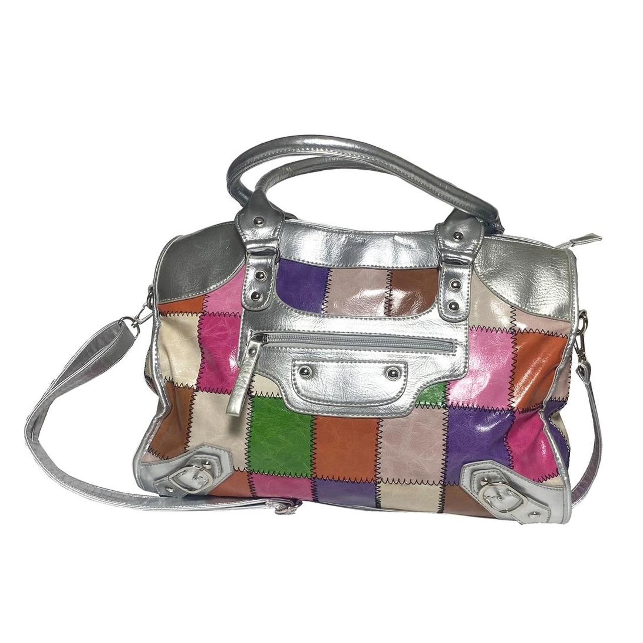 Silver multi color leather Patchwork purse Height:... - Depop