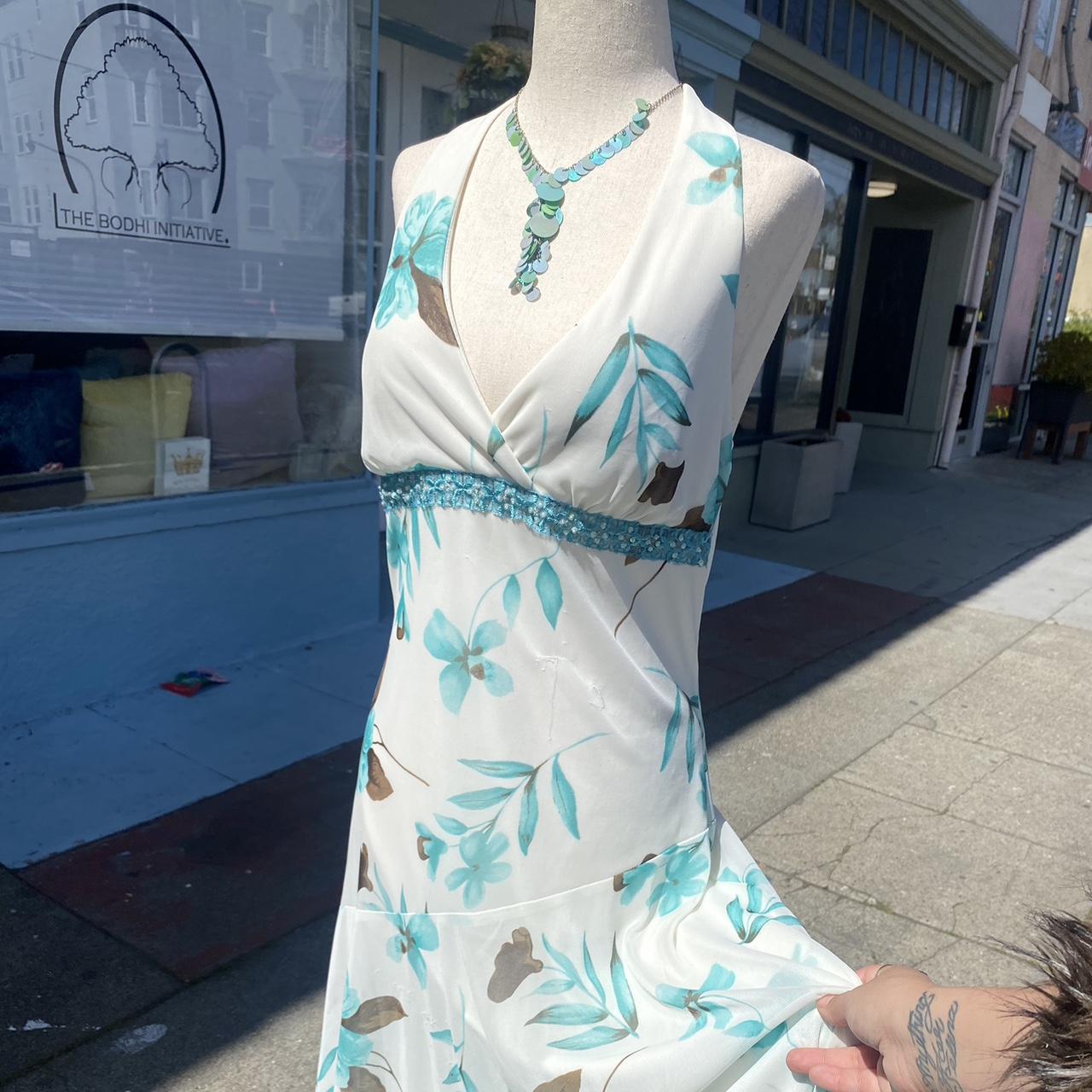 Beautiful Y2K stretchy summer white and light blue /... - Depop