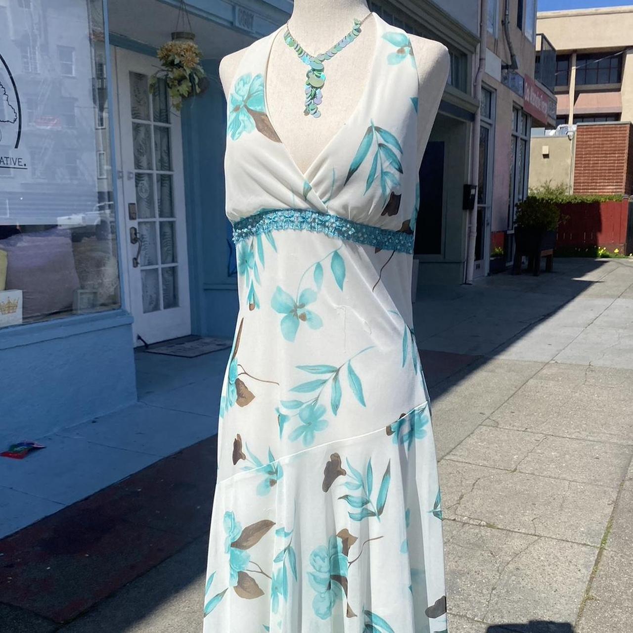 Beautiful Y2K stretchy summer white and light blue /... - Depop