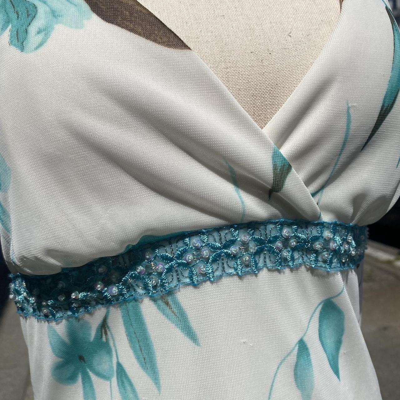 Beautiful Y2K stretchy summer white and light blue /... - Depop