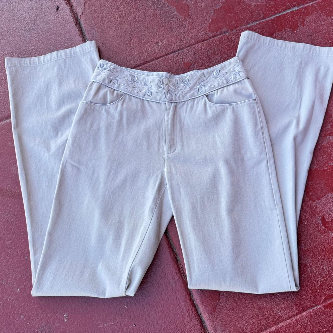 Y2K beige cotton low rise flairs jeans with the... | Depop