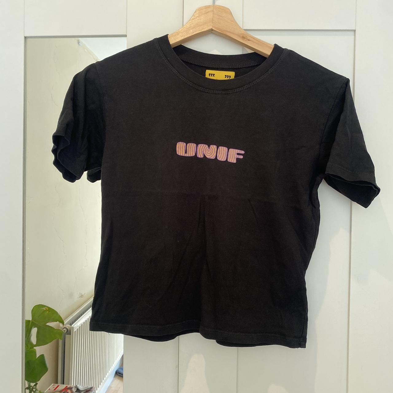 medium unif black baby tee , fuzzy printed logo so... - Depop