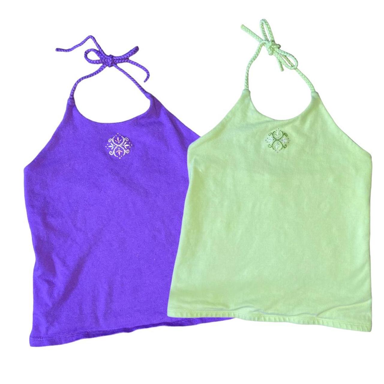 bundle!!!! super cute green and purple y2k halter... - Depop