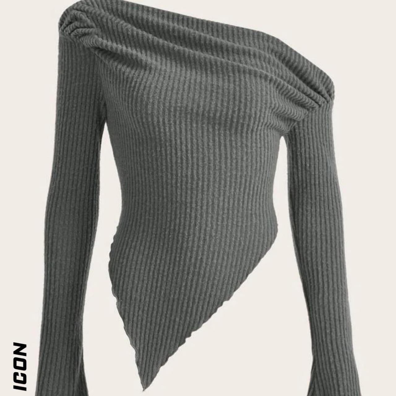 SHEIN y2k dark grey asymmetrical long sleeve top... - Depop