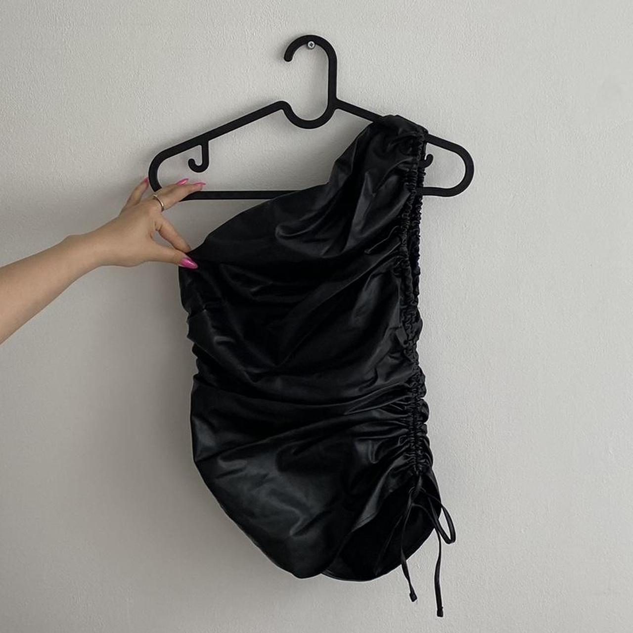 ZARA faux leather, one shoulder top with ruching,... - Depop