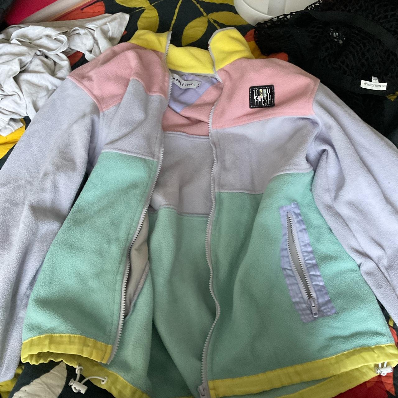 Fleece Teddy Fresh pastel color block jacket - Depop