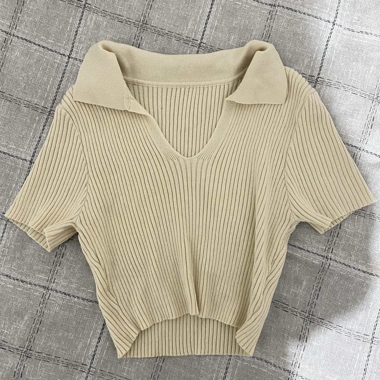 SHEIN CROPPED COLLARED KNIT TEE SIZE: S (Only worn... - Depop