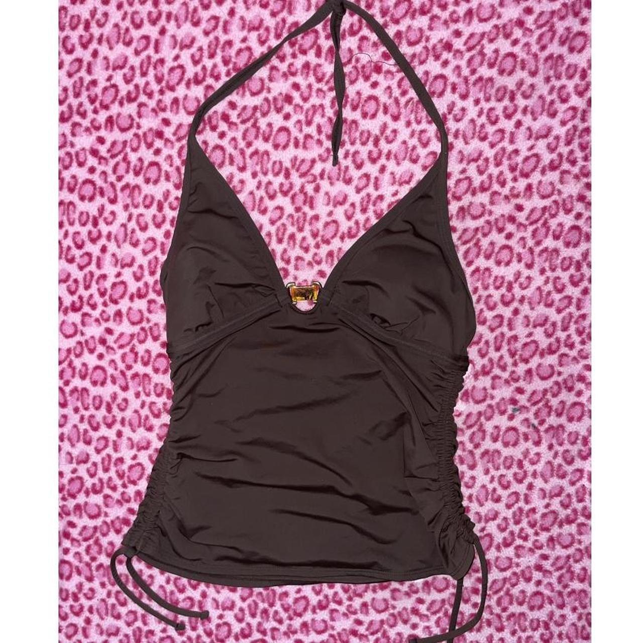 Brown y2k tankini swim swimsuit top gold #gold... - Depop