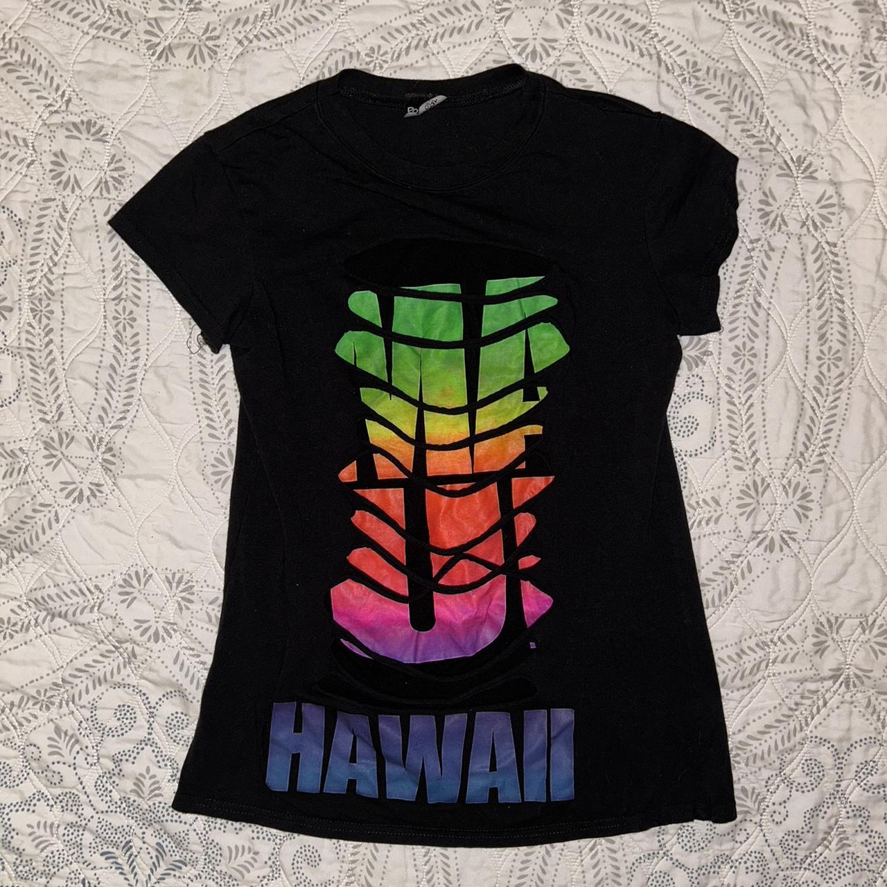 Maui Hawaii rainbow y2k scene 2000s rip black t... - Depop