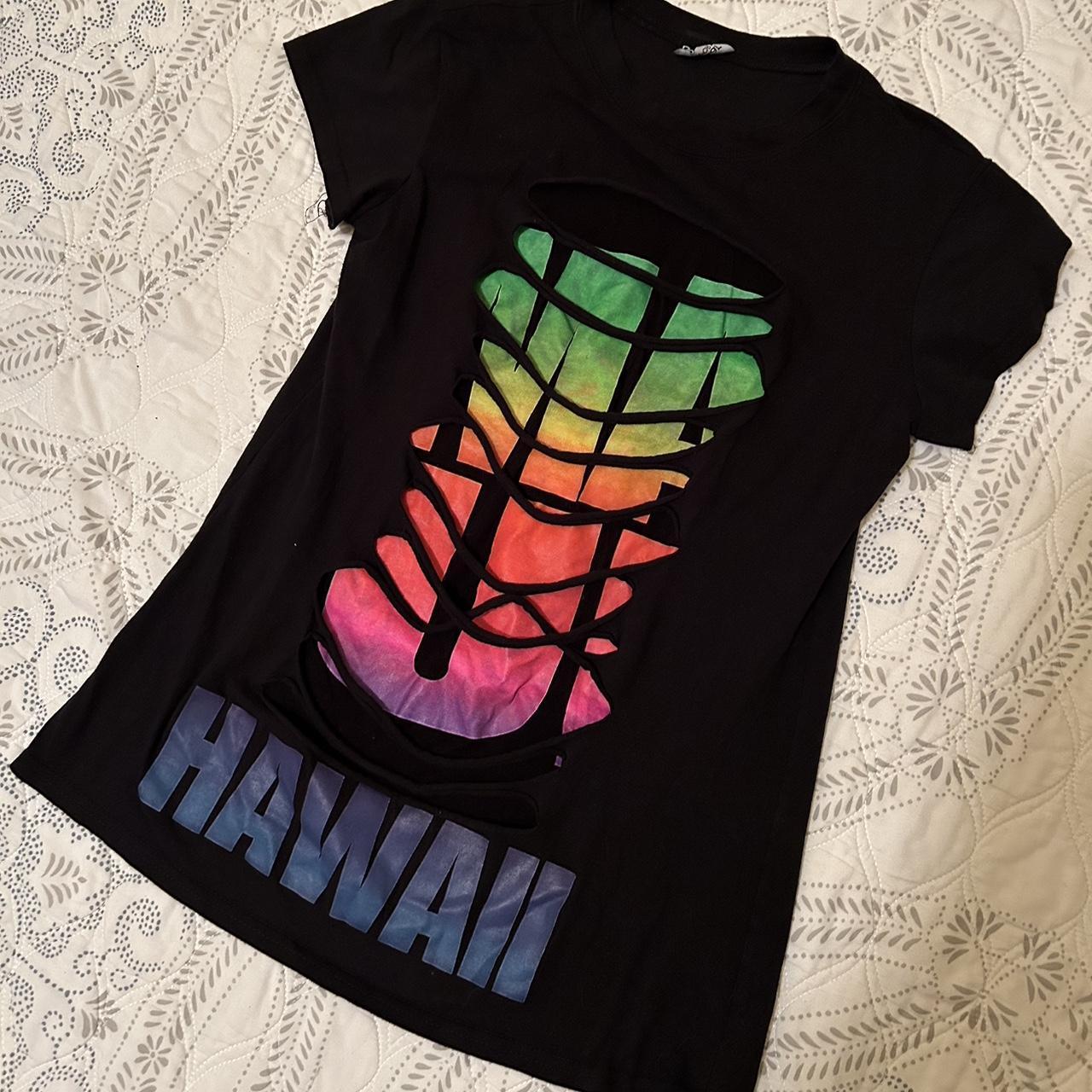 Maui Hawaii rainbow y2k scene 2000s rip black t... - Depop