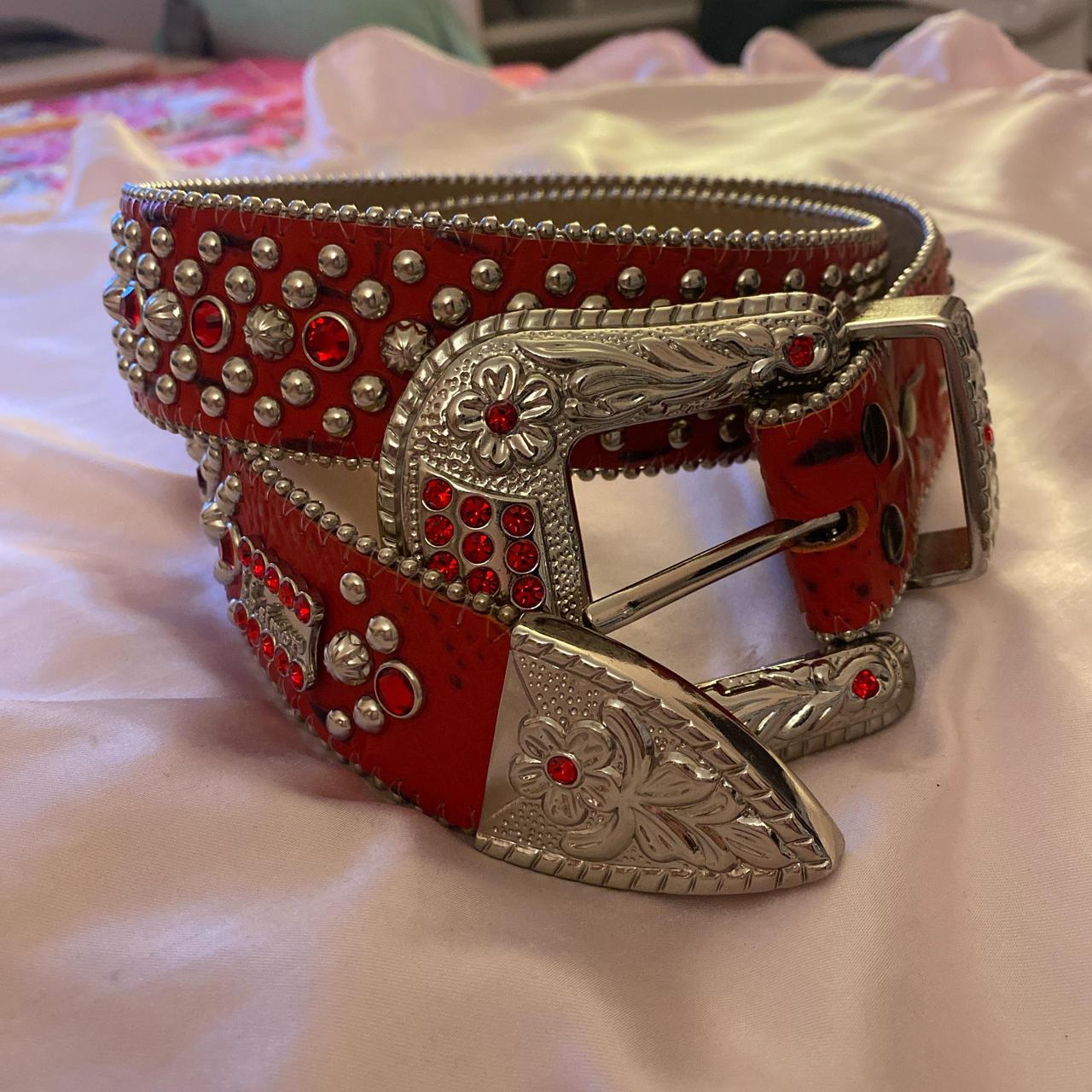 Bb Simon Belt Authentic Red Leather Trojan Belt Depop