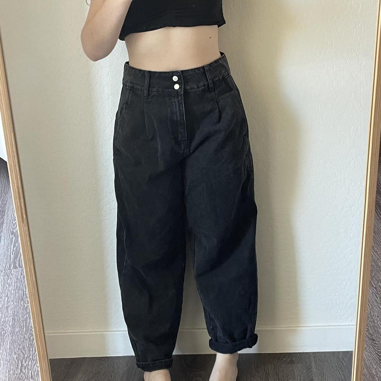 black washed fold pleat size large jeans these... - Depop