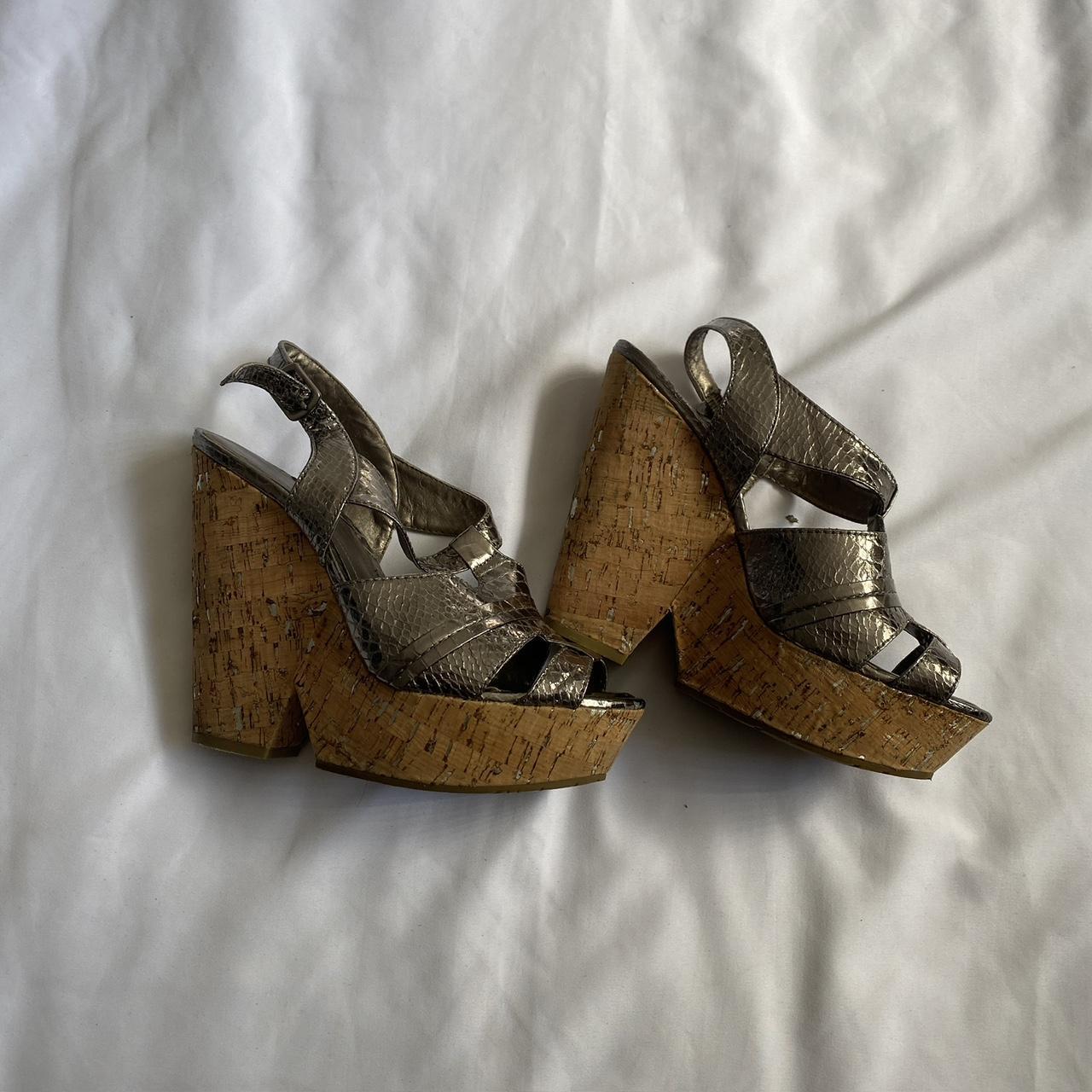 y2k BCBGeneration Metallic wedges size 7 in good... - Depop