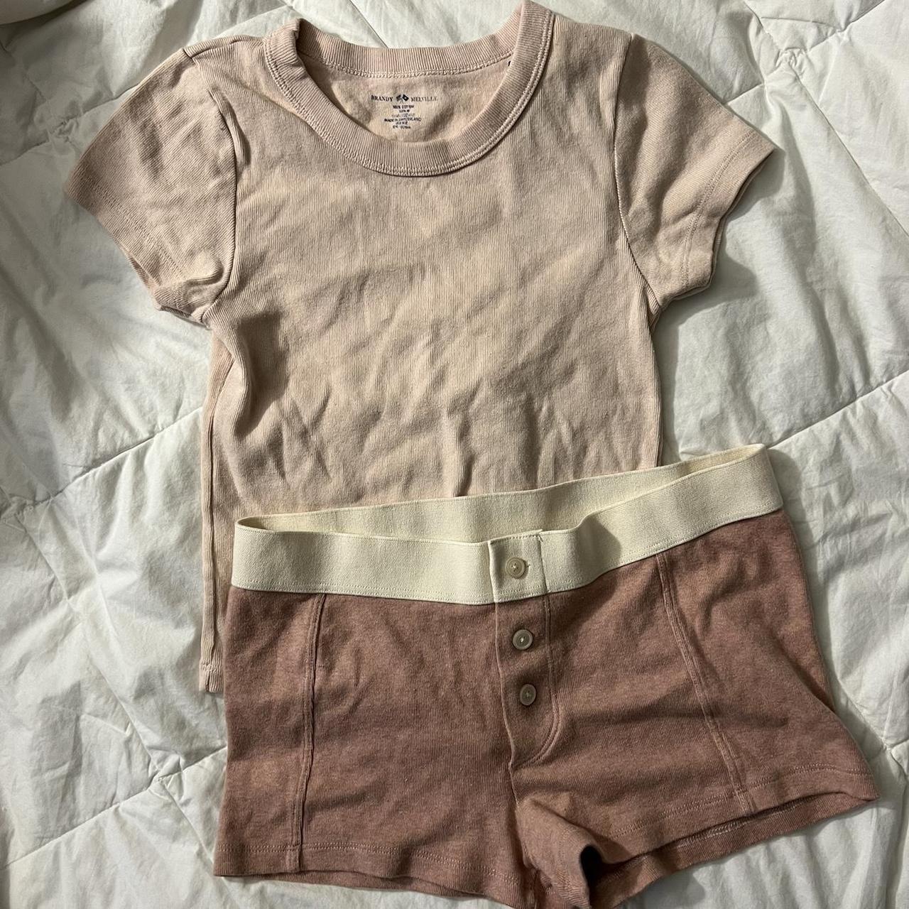 Brandy Melville Matching PJ Set Baby tee and boxer... - Depop