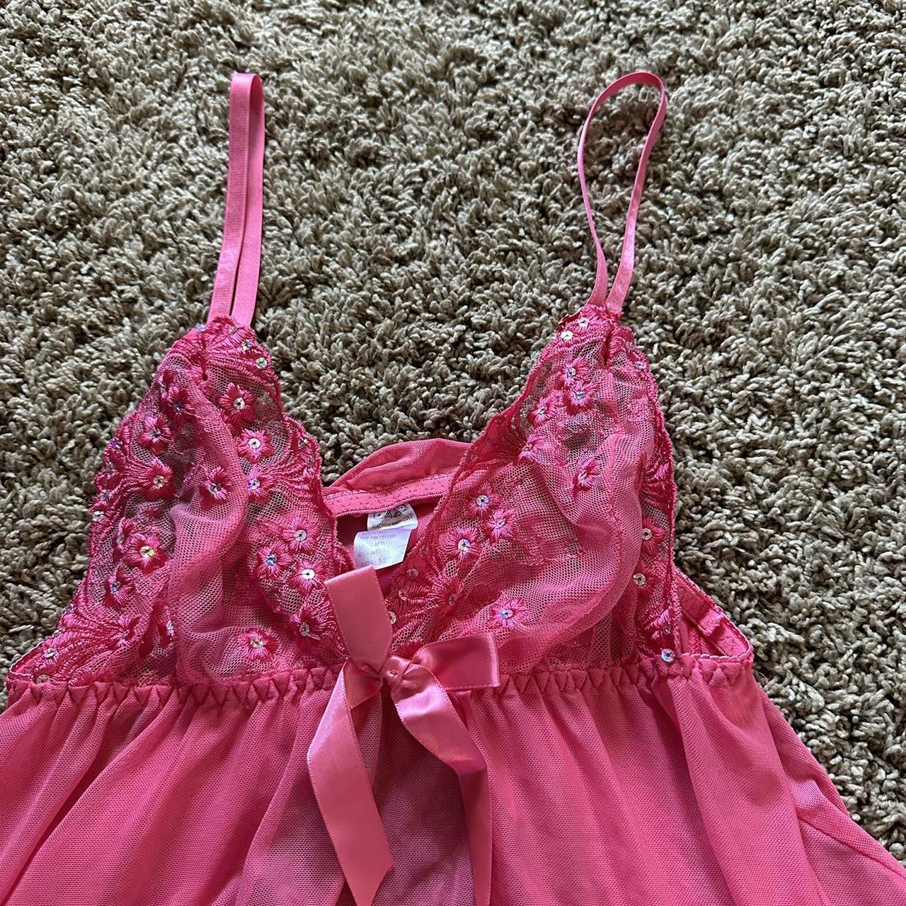 Hot pink lace & mesh lingerie dress So... - Depop