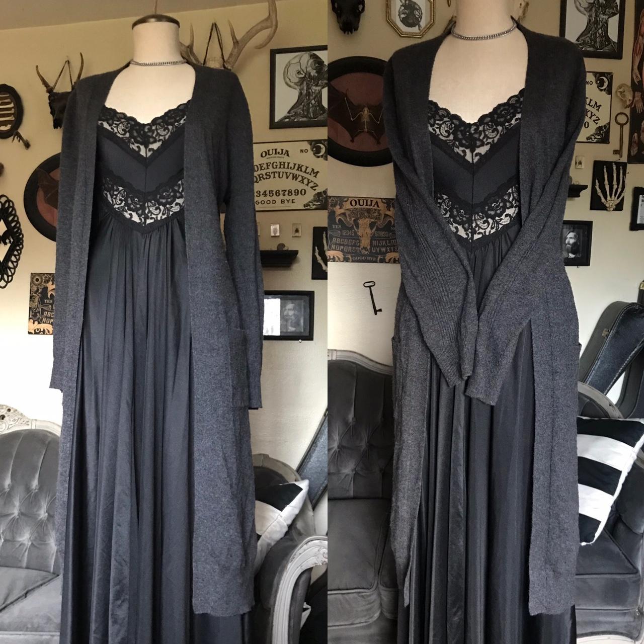 Xxxxtra long grey cardigan. Has lil slits on the... - Depop