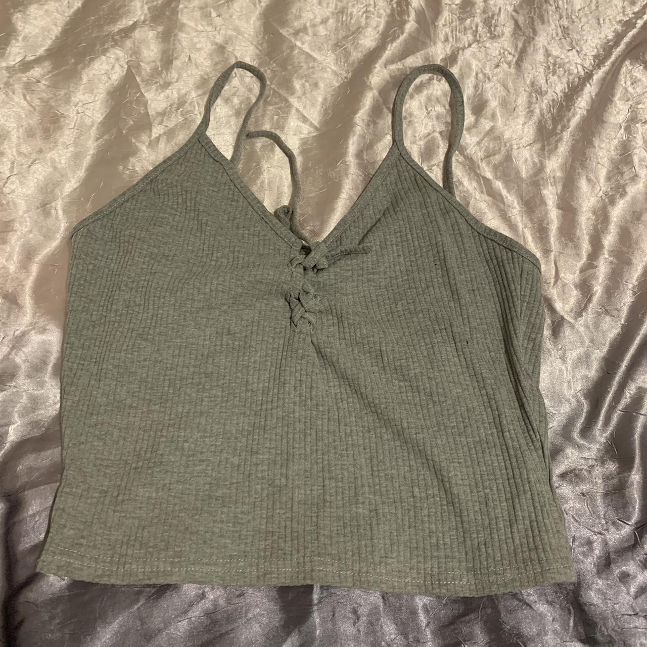 Shein grey ribbed lace up crop top Brand new without... - Depop